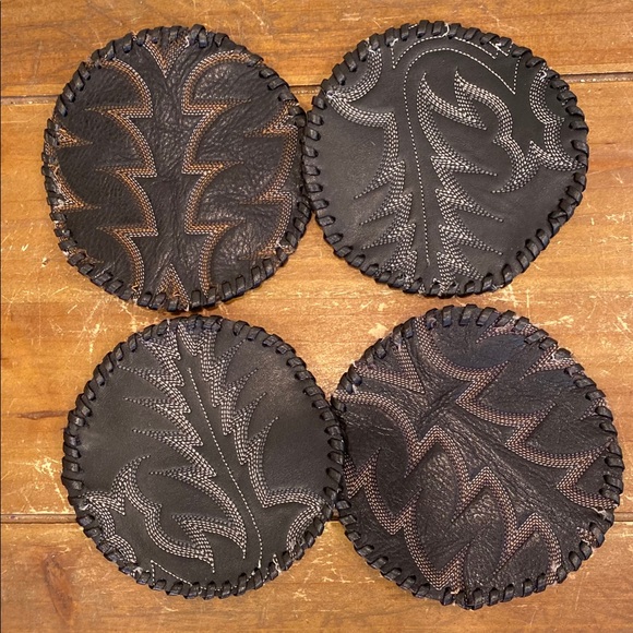Tony Lama | Dining | Handmade Black Leather Cowboy Boot Coasters 4 ...